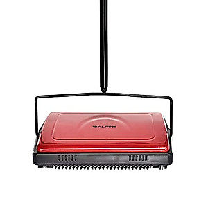 Alpine Industries Triple Brush Floor & Carpet Sweeper – Heavy Duty & Non Electric Multi-Surface Cleaner - Easy Manual Sweeping for Carpeted Floors (Red)