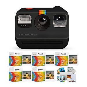 Polaroid Go Instant Camera (Black) Bundle with Double Pack Color Film (5-Pack) and Film Kit for Polaroid i-Type, 600 and SX-70 Cameras (7 Items)