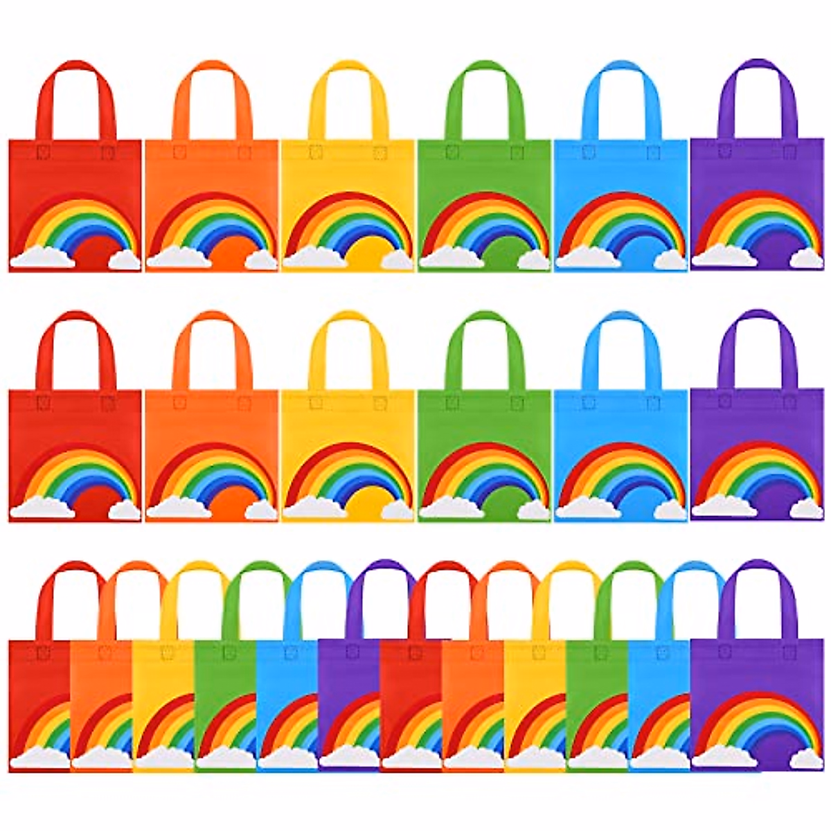Aneco 24 Pieces Rainbow Non-Woven Bags Tote Gift Bags Rainbow Party Bags Birthday Bags with Handles for Party Favors, 8 by 8 Inches, 6 Colors