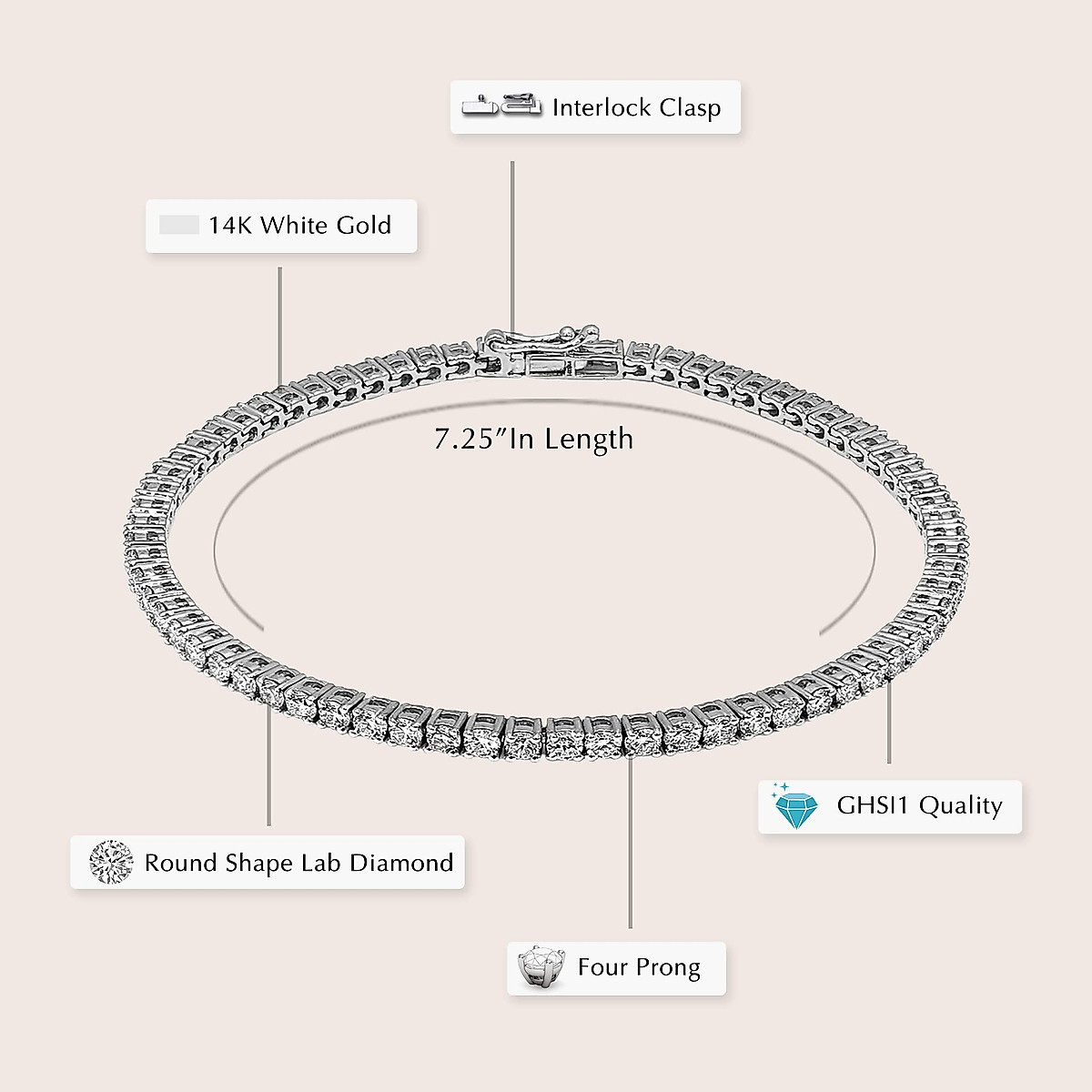 FRIENDLY DIAMONDS Diamond Tennis Bracelet 3 carat | 14K White Gold | IGI Certified Lab Grown Diamond Tennis Bracelet | GH-SI1 Quality Tennis Diamond Bracelets