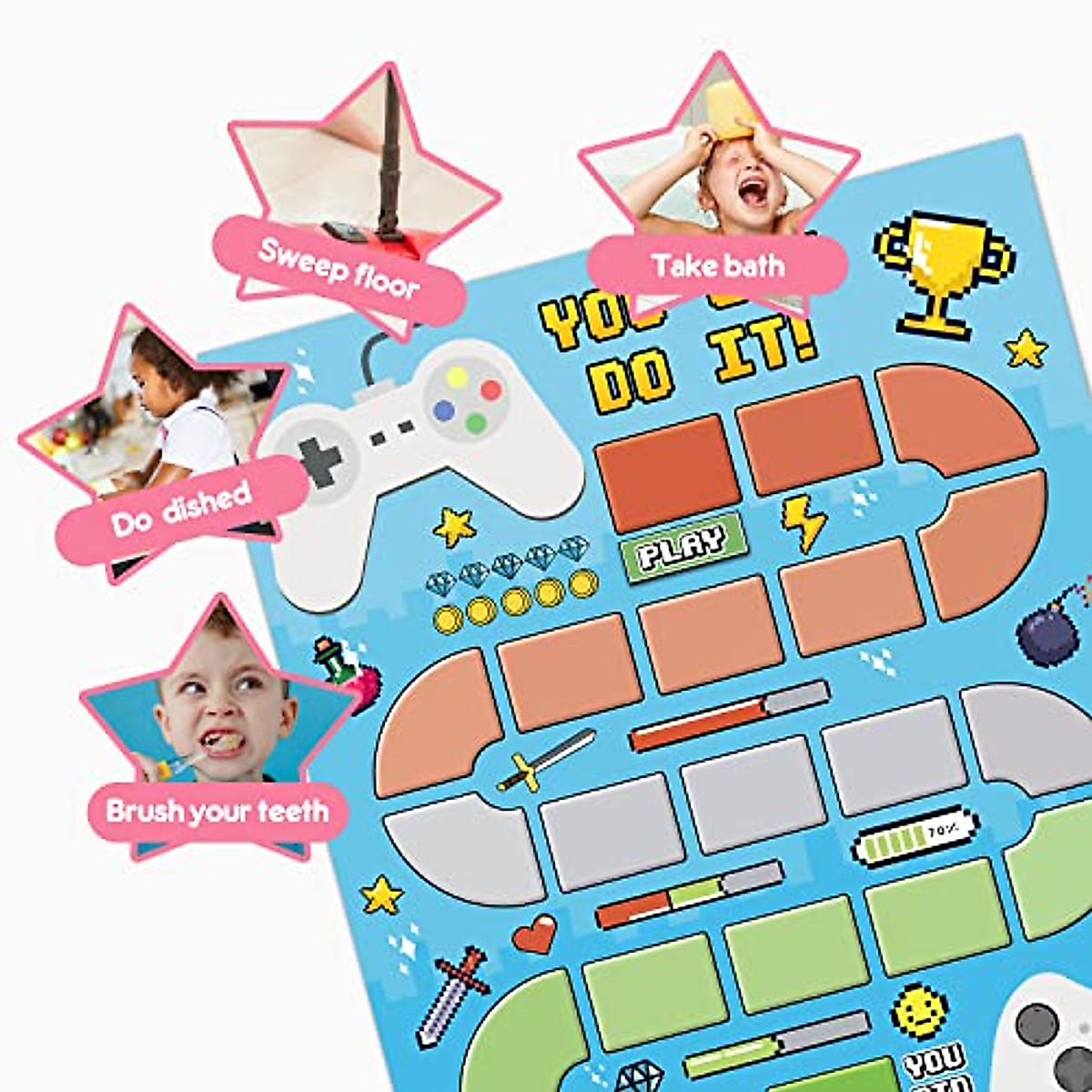 Video Game Magnetic Dry Erase Chore Chart for Kids, Video Game Task Reward Chore Behavior Chart -Magnetic Chore Chart for Kids Multiple Kids- Good Behavior Chart for Kids at Home 8 x 10 inch