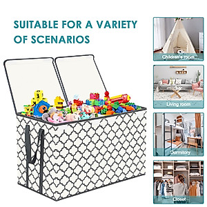 homyfort Toy Chest Box for Boys,Girls, Kids with Divider, Large Collapsible Storage Bins Container with Flip-Top Lid for Nursery, Playroom, Closet, Home Organization, 24.5"x13" x16" (Grey and Beige)