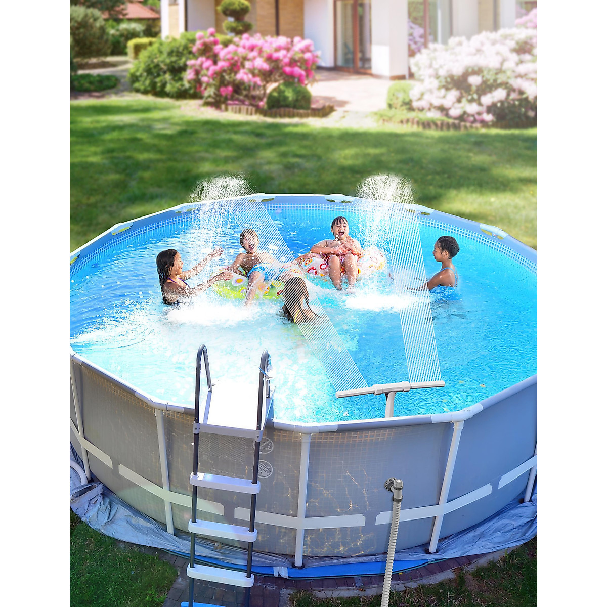 Egepon Pool Fountains for Above and Inground Pools, Pool Waterfall with 2 Adjustable Sprinkler Heads and 2 Adapter, Water Temperatures Cooler Swimming Pool Spray Accessories, White