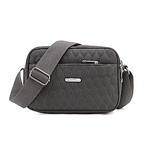 YANAIER Small Crossbody Bags Quilted Purse Mini Light Nylon Cell Phone Cross Body Wallet for Women Ladies Grey
