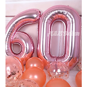 AULE 40 Inch Big Rose Gold Foil Mylar Number Balloons for Women 60th Birthday Party Decorations Giant Happy 60 Anniversary Party Decor