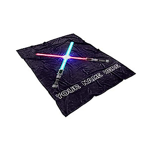 Personalized Lightsaber Theme Fleece Throw Blanket - Perfect for Home, Travel, Kids, Gifts, Presents, Baby Blanket (50" x 60" - Sherpa Cream)