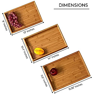 Vaiyer Set of 3 Bamboo Breakfast Serving Tray with Handles, Nesting Serving Trays Platters Set for Food, Breakfast, Dinner, Ottoman Coffee Table, Parties, Restaurants