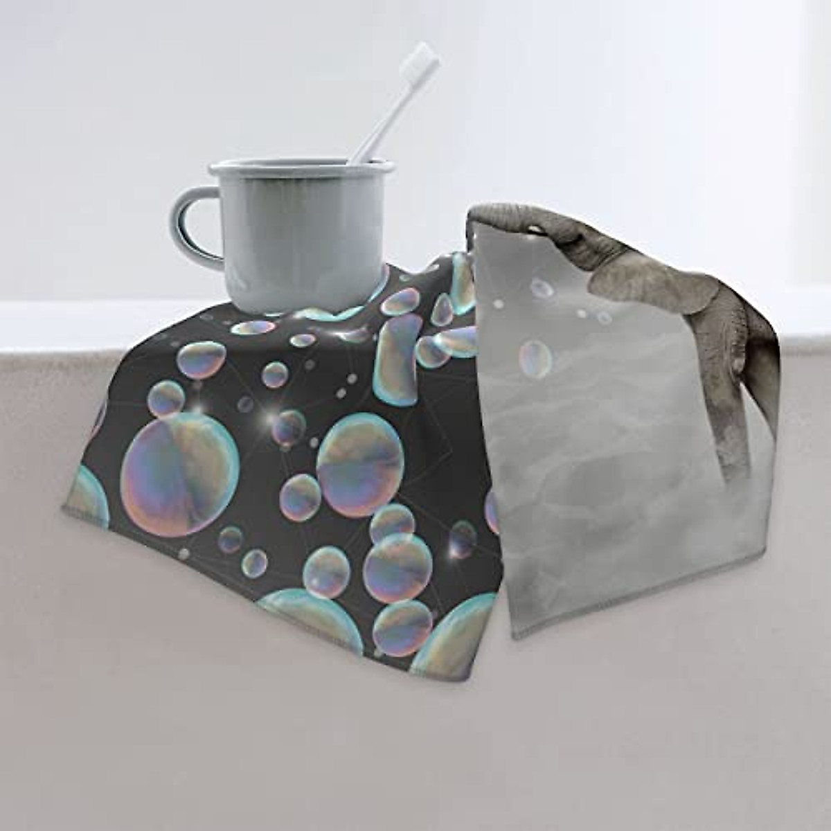 AieeFun Ultra Soft Highly Absorbent Hand Towels, Funny Elephant with Bubble Grey Pattern Bathroom Towel for Sports Home Decor, 27.5 x 15.7 Inches