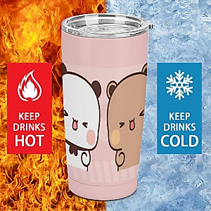 KAOQUANYA Panda Bear And Dudu Smile 1 20 Oz Covered Straw Tumbler Stainless Steel Double Wall Vacuum Insulated Travel Cup With Leak Proof Lid Stainless Steel Water Bottle Reusable Ice Hot Drinks Mug