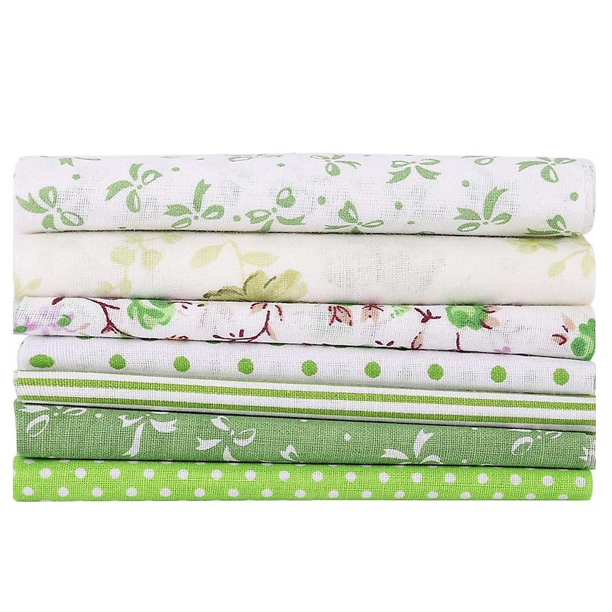 7pcs Different Pattern Patchwork Fabric Cotton Green Batiks Sewing Scrapbooking Quilting Artcraft for Sewing Craft Cloth DIY Wallet Cushion Cover(25cmx25cm)