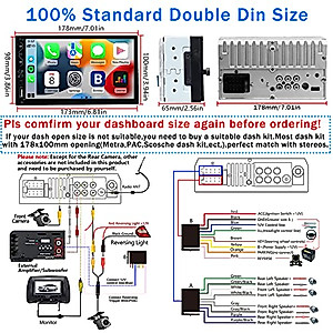 Double Din Car Stereo with Wireless Carplay,Wireless Android Auto,7 inch Touch Screen Radio with Backup Camera,Bluetooth Car Audio Receiver,Mirror Link,SWC,FM/USB/AUX/Subwoofer