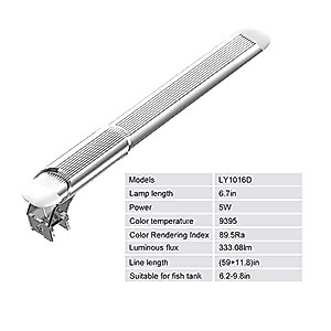 Super Slim LED Aquarium Lighting Aquatic Plant Light , Extensible Waterproof Clip on Lamp for Fish Tank (LY1017D（6.7in/5W）)