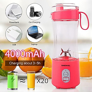 Meishen Portable Mini Smoothies Shakes Blender: Personal Size Single Serve Travel Fruit Juicer Mixer Cup with Wireless Rechargeable USB Small Electric Individual Blender for Juice Milk - Pink