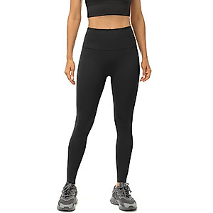 icyzone No Front Seam Workout Leggings for Women, High Waisted Compression Gym Running Yoga Pants Tummy Control (Black, L)