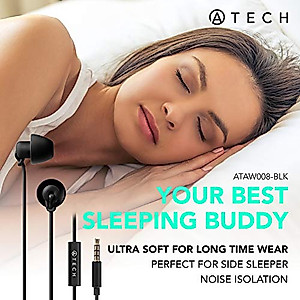 ATECH Ultra Flexible Silicon Sleeping Earbuds with Microphone Earplugs for Sleeping, Insomnia, Snoring, Air Travel, Relaxation, ASMR (Type 1 (S/M), White)
