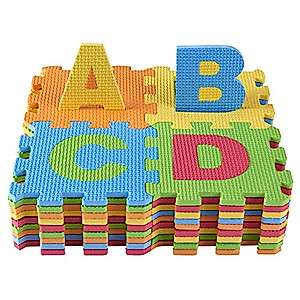 DIMPLE Kids Foam Play Mat (36-Piece Set) 6.25 x 6.25 Inches Interlocking Alphabet and Numbers Floor Puzzle Colorful EVA Tiles Girls, Boys Soft, Reusable, Easy to Clean