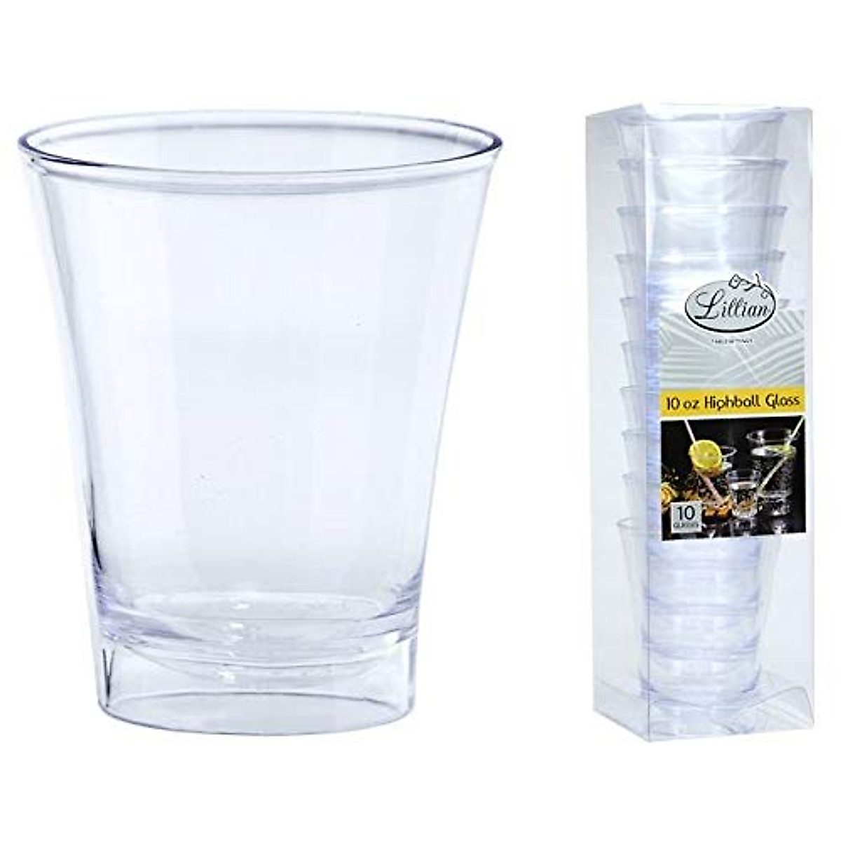 Kingzak Clear Plastic Highball Glasses - 10oz | 10 Disposable Wine Glasses & Cocktail Glasses, Great to use as Tossware Wine Glasses, Disposable Cups, Party & Kitchen Essentials