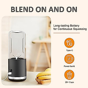 BESNOOW Portable Blender, Personal Blender for Shakes and Smoothies, 4000mAh USB Rechargeable, BPA Free 15.2 Oz 450ML Juicer Cup with 6 Blades and Lid, Portable Juicer for Kitchen/Travel/Gym(Black)