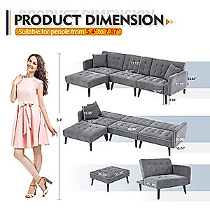 GYUTEI 100" Convertible Sectional Sofa Bed, Modern Linen 3-seat L-Shaped Couch with 3 Angle Adjustable Backrest, Upgrade Soft Cushion & Sturdy Construction for Living Room and Apartment (Dark Gray)