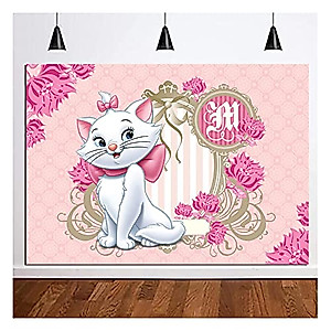 Cartoon Aristocats Marie Cat Party Theme Photography Backdrops 5x3ft Children Kids Princess Girl Birthday Party Photo Pink Flowers Backdrops Newborn Baby Shower Portrait Shoot Props