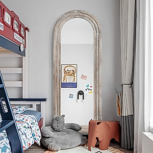 NeuType Arched Full Length Mirror 65"x22" Floor Mirror Rustic Wood Frame Rectangular Full Body Mirror Standing Mirror Wall-Mounted Freeleaning for Bathroom Bedroom Living Room,Weathered White