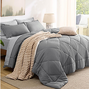 Bedsure Full Size Comforter Set - 7 Pieces Reversible Grey Bedding, Full Size Bed Set for All Seasons, Bed in a Bag with Down Alternative Comforter, Sheets, Pillowcases & Shams