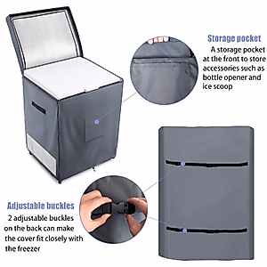 Dalema Outdoor Deep Freezer Cover,Heavy Duty 600D 100% Waterproof Chest Freezer Cover,Freezer Covers for Outside 5.0 Cubic Chest Freezer,Top Can Be Opened by Zipper(28"W x 23"D x 34"H,Grey)