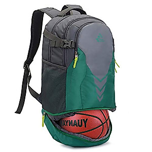 35L Basketball Backpack with Bottom Ball Compartment – Large Capacity Sports Equipment Bag for Youth Boys Girls Fit Basketball Volleyball Football Soccer Ball, Gym, Outdoor, Travel, Team (Green)