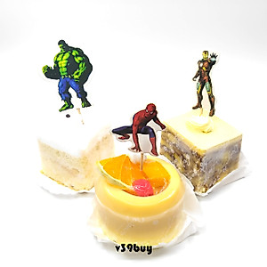 v39buy 28pcs Superhero Cupcake Toppers - Cake Toppers For Children Birthday Party Decoration Supplies - 7 Designs Made Of Cardboard And Toothpick