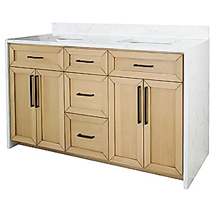 Kitchen Bath Collection Palisade 60-inch Double Bathroom Vanity (Engineered Marble/Blonde): Includes Blonde Cabinet with Engineered Marble Waterfall Countertop and White Ceramic Sink