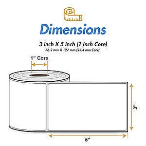 OfficeSmartLabels - 3" x 5" Direct Thermal Labels - Compatible with Zebra & Rollo Desktop Label Printers and More – 1” Core, Permanent Adhesive & Perforated [300/Roll, 1200 in 4 Rolls]