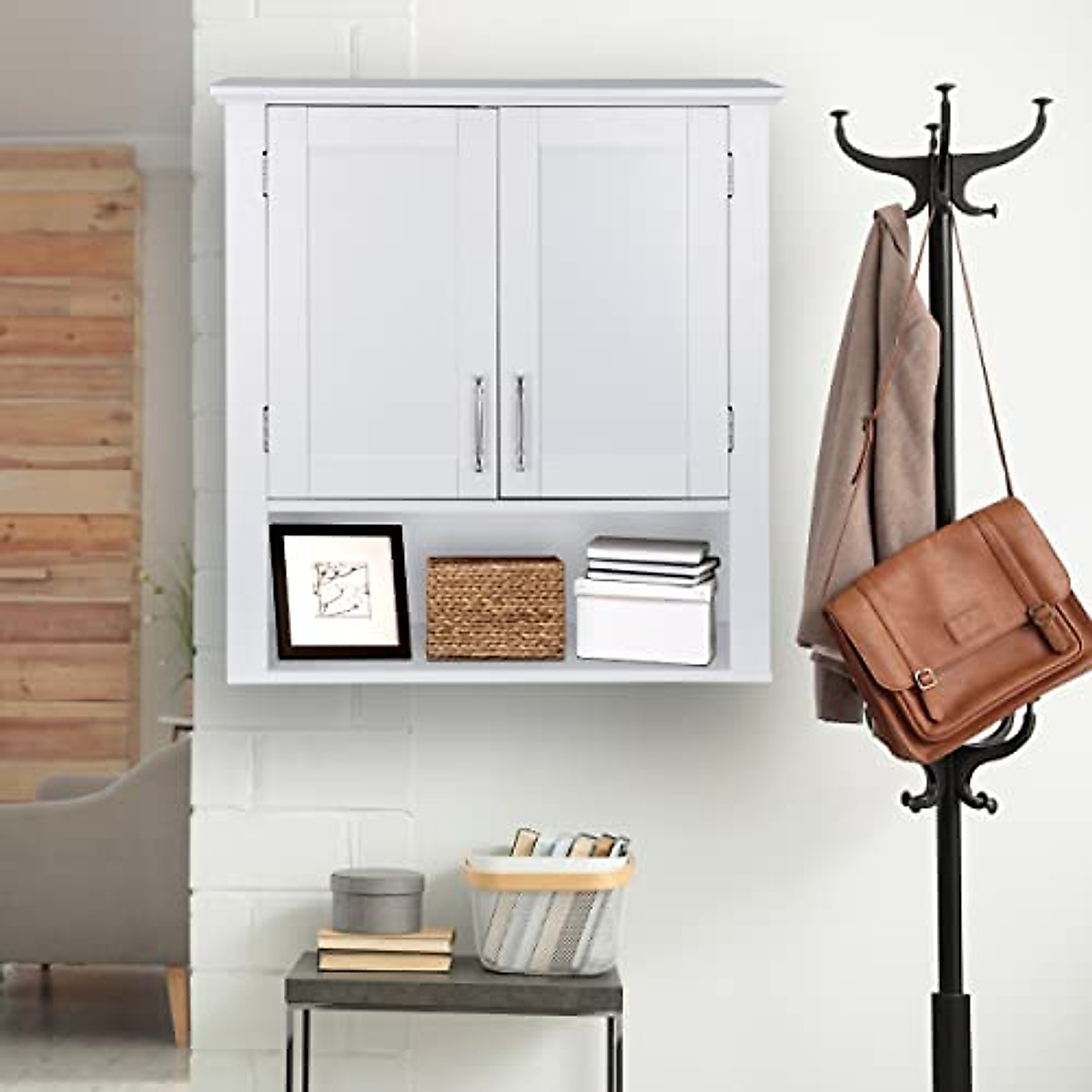 ZenStyle Bathroom Wall Cabinet Over The Toilet, White Medicine Cabinet with 2 Doors and Adjustable Inner Shelves, for Bathroom, Living Room