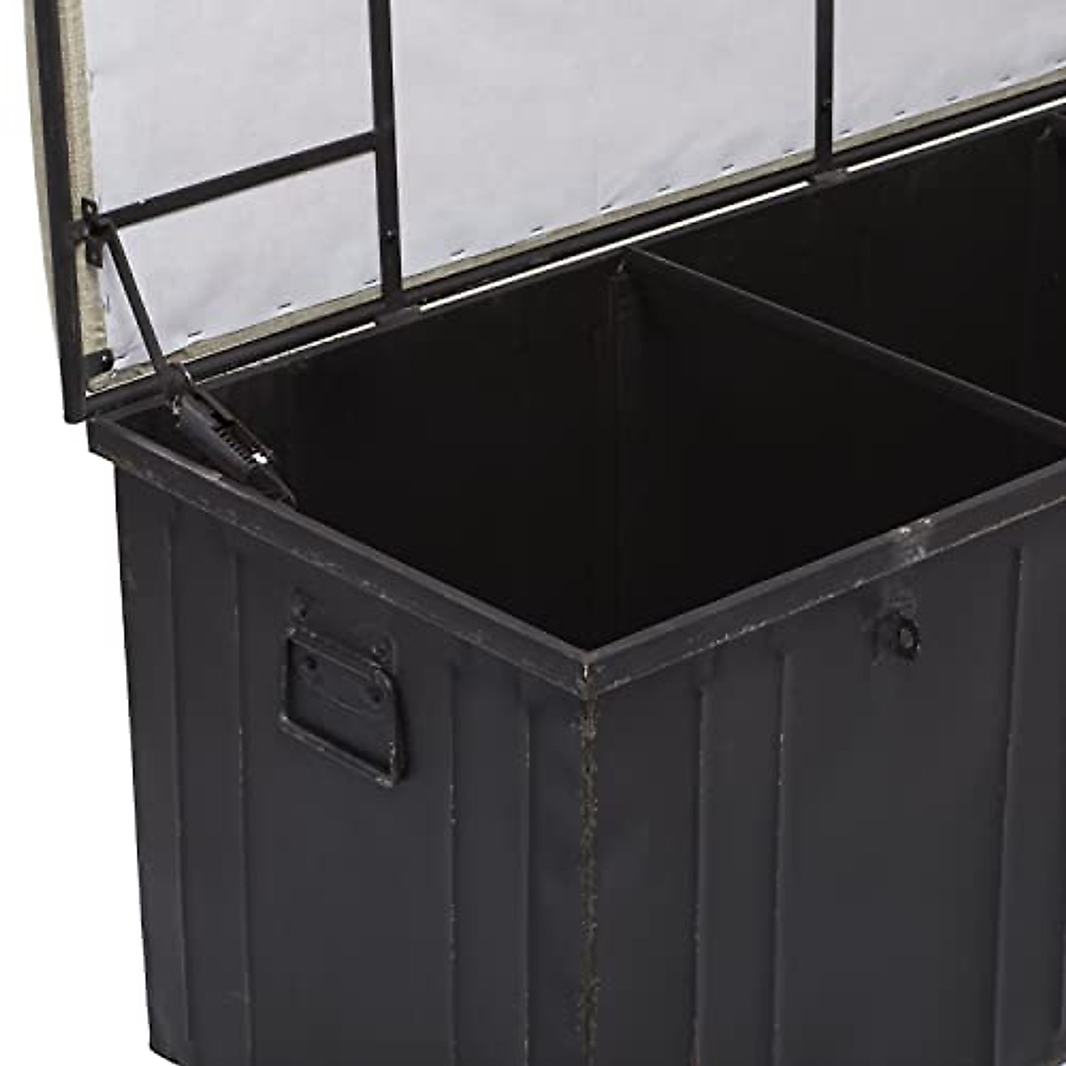 Deco 79 Farmhouse Metal Fabric Ottoman Storage Bench Tufted Footrest, Livingroom, Bedroom, Entryway, 48" L x 17" W x 19" H, Black