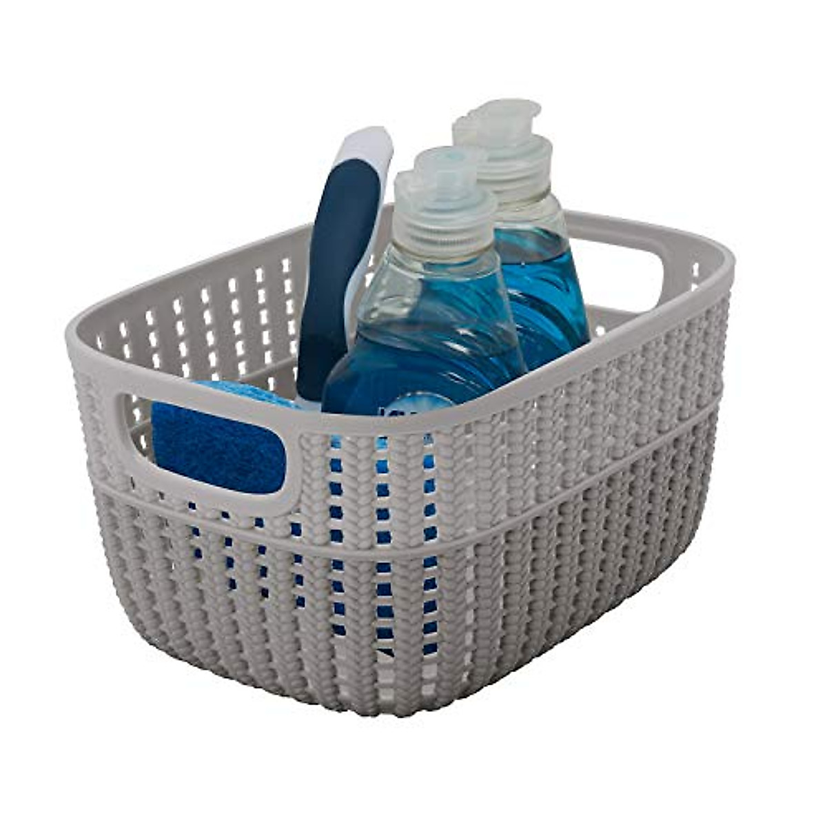 Simplify 2 Tone Sailor Knot Storage Tote | Decorative Basket | Closet Organization | De-clutter | Accessories | Toys | Bathroom Organization | Small | Grey/Grey