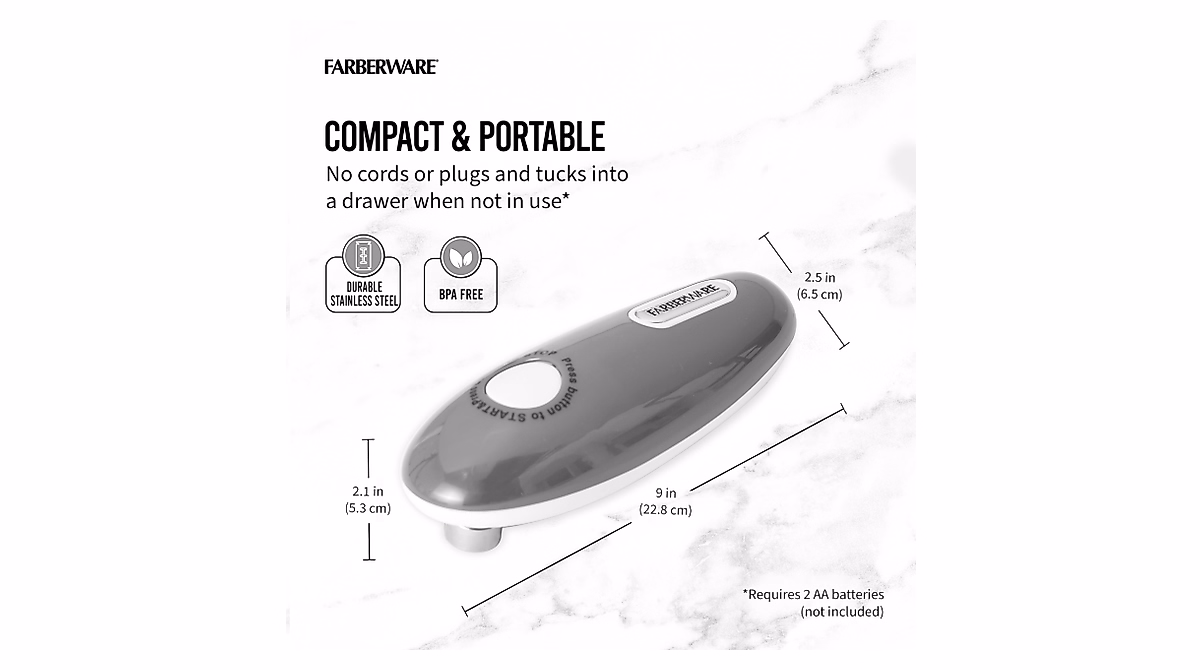 Farberware Compact Battery Operated Hands-Free Automatic Can Opener for ...