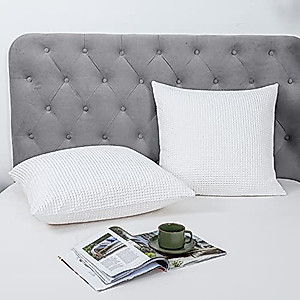 PHF 100% Cotton Waffle Weave Euro Shams 26" x 26", 2 Pack Elegant Home Decorative Euro Throw Pillow Covers for Bed Couch Sofa, White (No Insert)