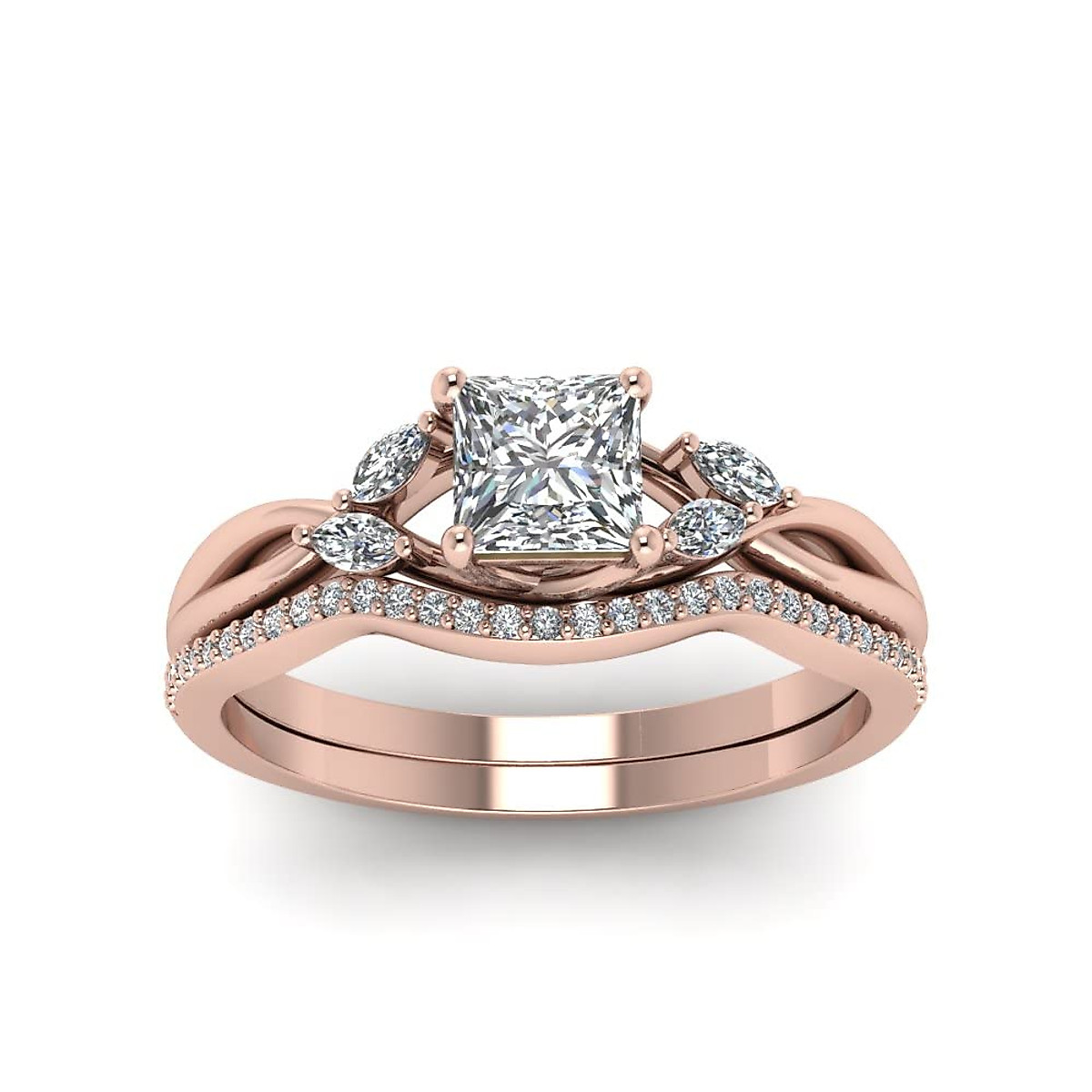 SISGEM 10K 14K 18K Solid Gold Twisted Engagement Rings Set for Women, Emerald/Princess/Oval/Marquise/Round Cut Moissanite Rings Wedding Engagement Anniversary Promise Set Bands with Engraved Name (Princess-Cut)