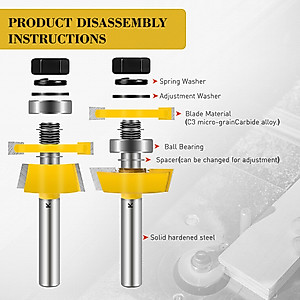 ASNOMY 2Pcs Shaker Rail and Stile Router Bits for Cabinet Door, 1/4 Inch Shank Woodworking Tongue and Groove Router Bit for Cabinet Door