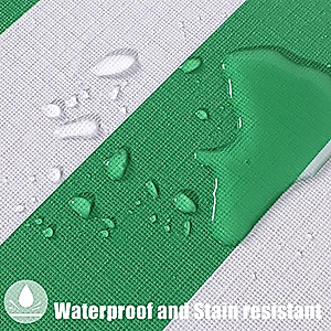 LUSHVIDA Outdoor PVC Stripe Tablecloth with Umbrella Hole and Zipper, Round Table Cover for Spring Summer Patio Garden Tabletop Decor, Green/White, 60 Inch