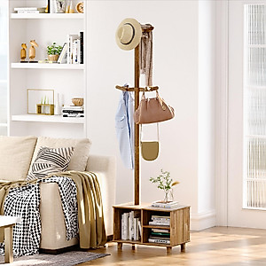 Yoimori Coat Rack, Wooden Coat Rack Freestanding with Storage Cabinet and 12 Hooks, Coat Tree,Sturdy Coat Rack Stand for Entryway, Hallway, Bedroom, Living room, Office, Coats, Bags, Hats(Brown)