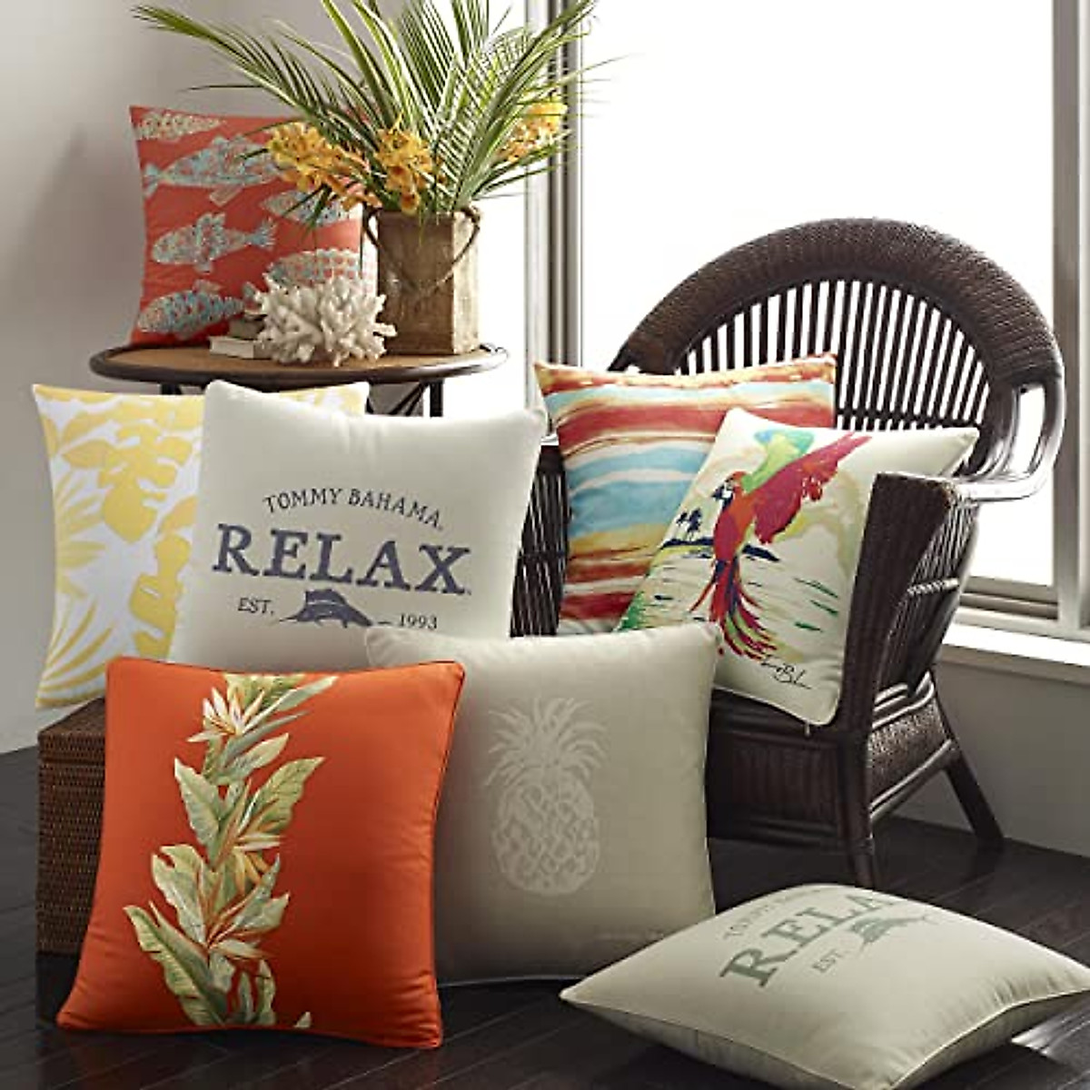 Tommy Bahama Throw Pillow Soft Cotton Bedding, Stylish Tropical Home Decor, 20 in x 20 in, Birds of Paradise Orange