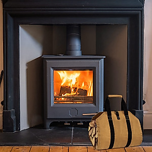 eletecpro Firewood Carrier 39x18 Inch Durable Waxed Canvas Log Carrier Heavy Duty, Fire Place Sturdy Wood Carring Bag with Handles Security Strap for Camping Indoor (khaki)