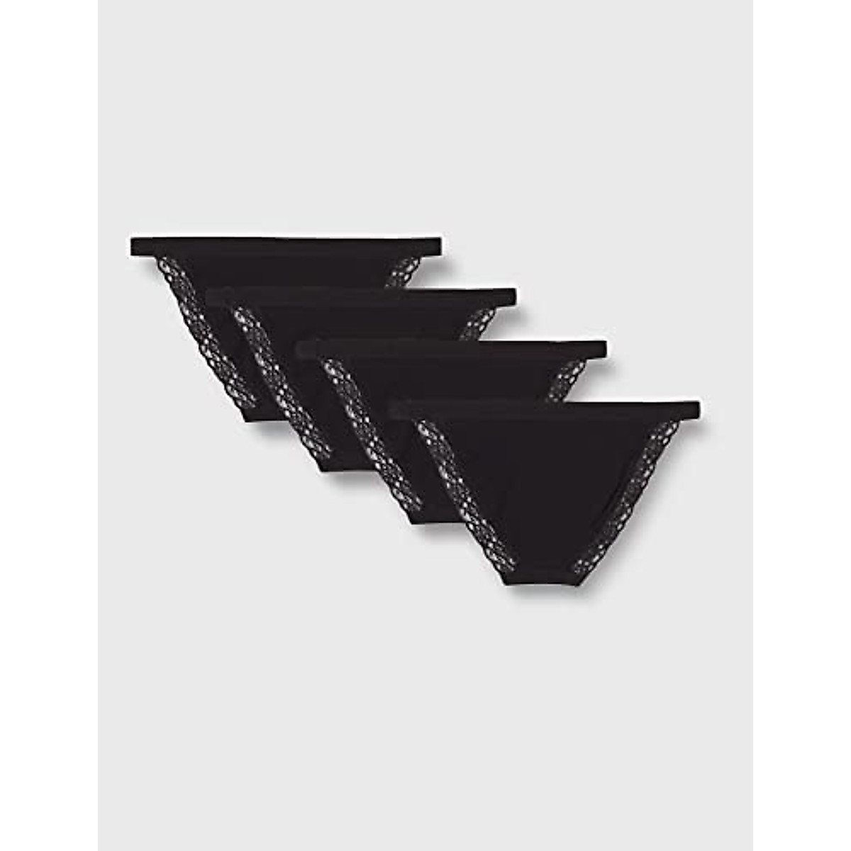 Amazon Essentials Women's Cotton and Lace Tanga Brief, Pack of 4, Black, XX-Small