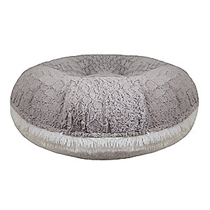Bessie and Barnie Signature Serenity Grey/Snow White Luxury Shag Extra Plush Faux Fur Bagel Pet/Dog Bed (Multiple Sizes)