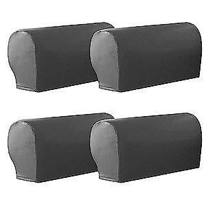 toiasnu PU Leather Sofa Armrest Covers, Stretch Waterproof Couch Arm Protectors Universal Simplicity Arm Covers for Chairs and Sofa Stain Resistant Furniture Protector-Grey-Set of 4