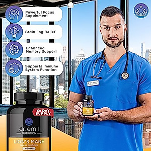 Organic Lions Mane Mushroom Supplement for Mental Clarity, Focus & Immune Support - Organic Brain Boosting Nootropic Lions Mane Mushroom Capsules with 100% Organic Lions Mane Extract, 60 Servings