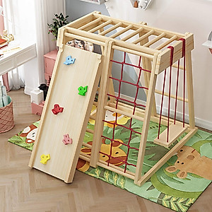 DUTUI Home Kindergarten Small Naughty Castle Playground, Children's Slide, Indoor Solid Wood Children's Climbing Frame Swing Combination