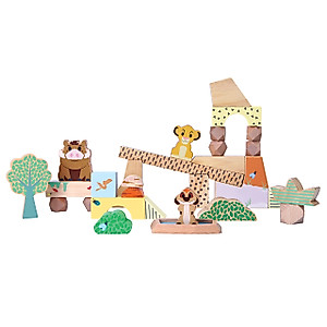 Just Play Disney Wooden Toys The Lion King Pride Rock Building Blocks Set, Officially Licensed Kids Toys for Ages 18 Month