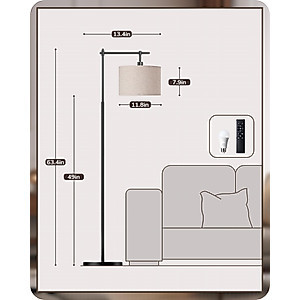 EDISHINE Dimmable Floor Lamp, 5 Color Temperature, Modern Standing Lamp with Remote Control & Beige Shade, E26 Socket, Arc Floor Lamp for Bedroom, Living Room, Office, LED Bulb Included