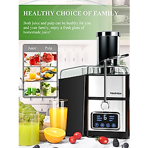 1200W 6-Speed Touch LCD Screen Centrifugal Juicer with 3.5" Big Wide Chute, Healnitor Juice Extractor Machines Vegetable and Fruit, Titanium Enhanced Filter, Easy Clean, BPA-Free, Silver